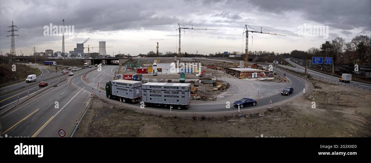 Panorama motorway junction A 43 with A 42 with power plant and ...