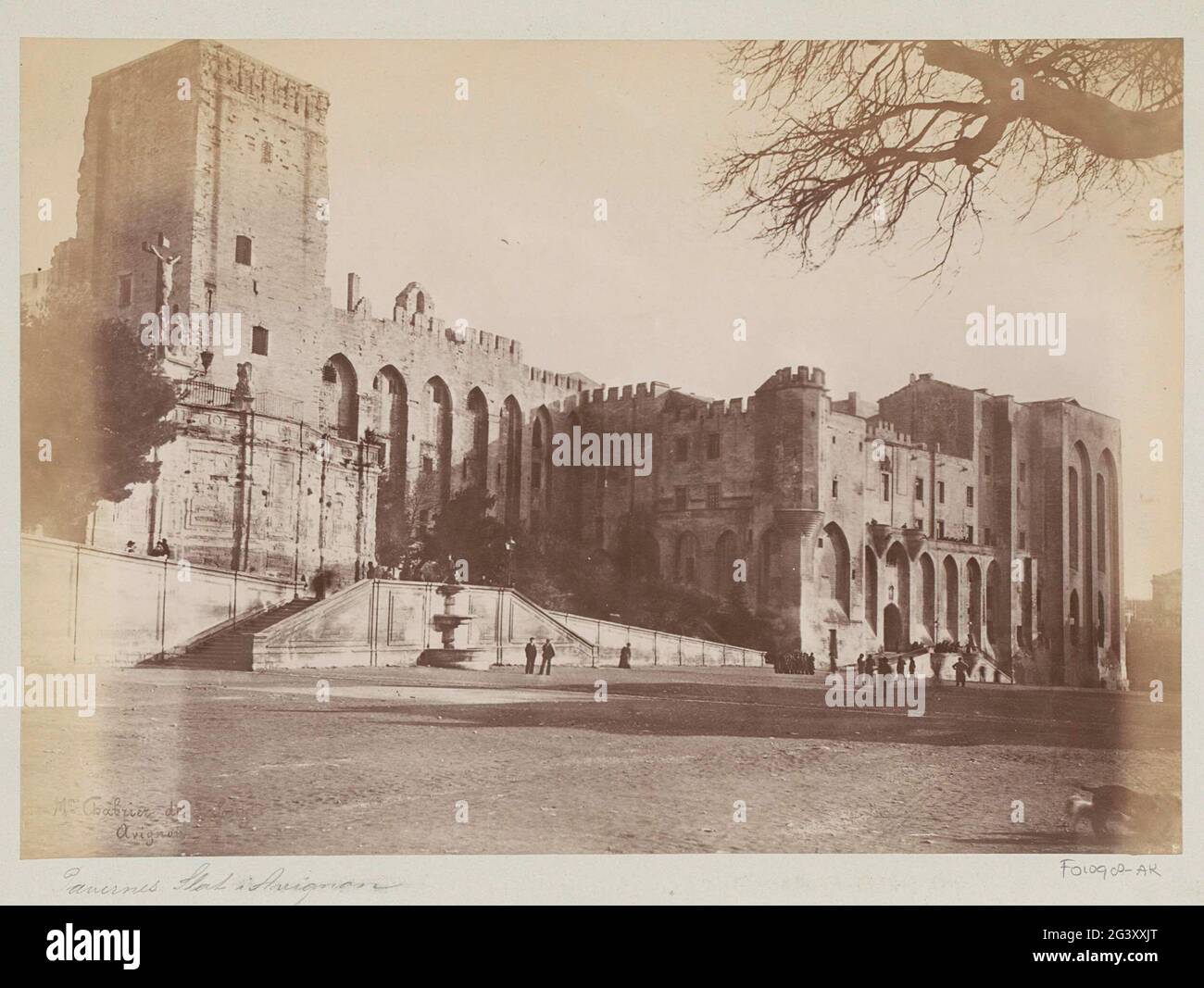 Exterior of the papal palace in Avignon. Part of travel album with ...