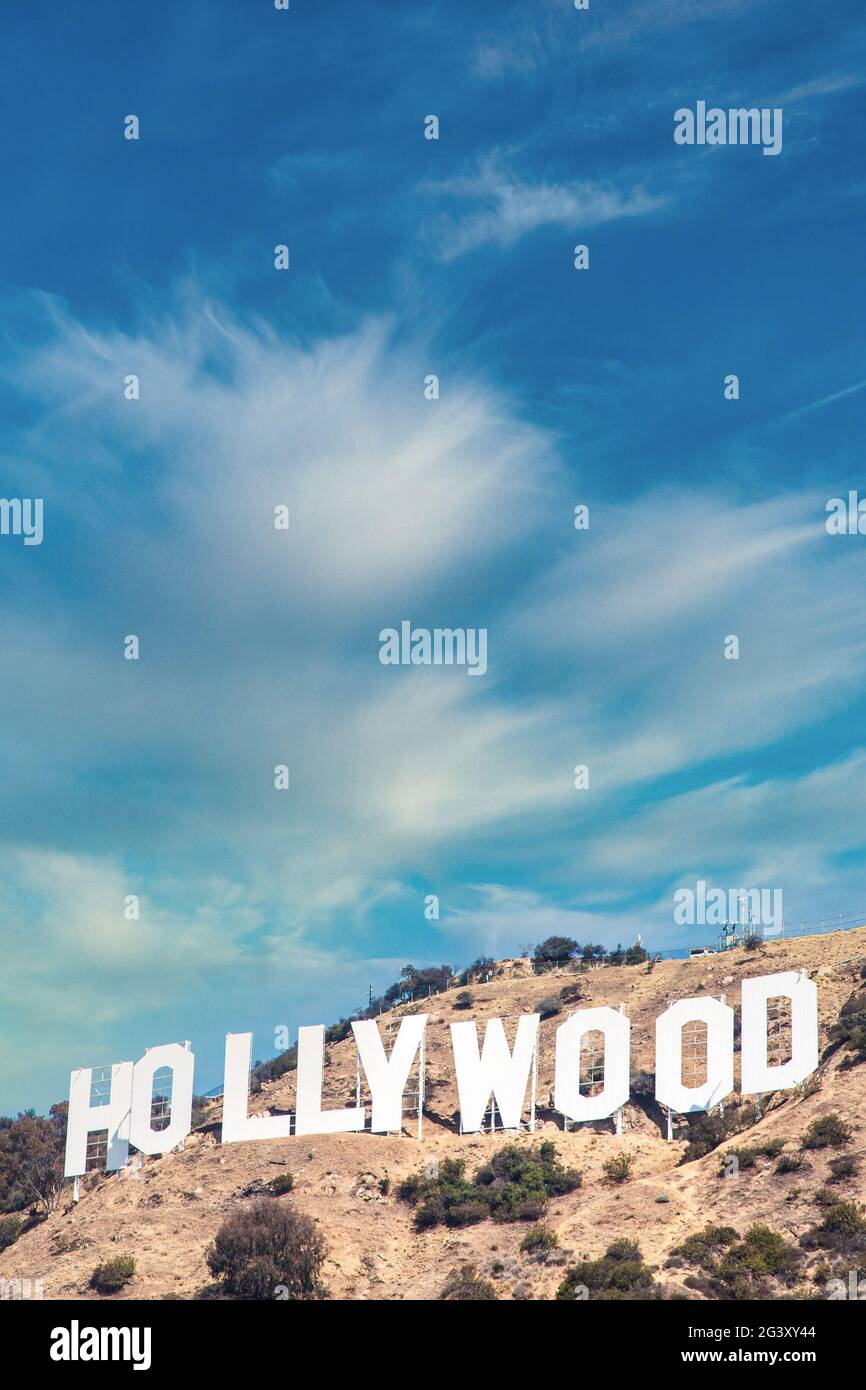 Hollywood sign in Los Angeles on blue sky Stock Photo - Alamy