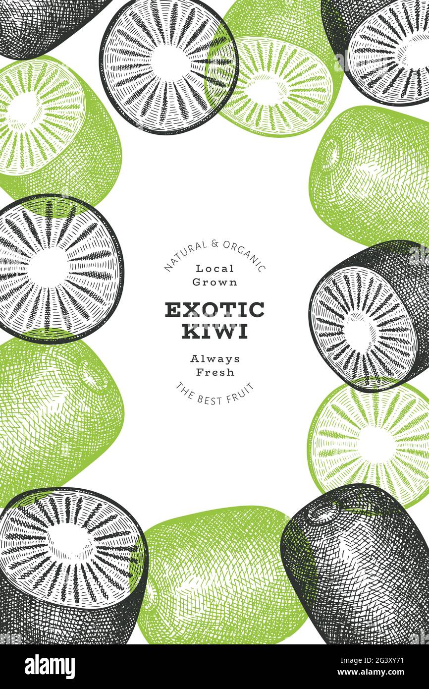 Hand drawn sketch style kiwi banner. Organic fresh fruit vector ...