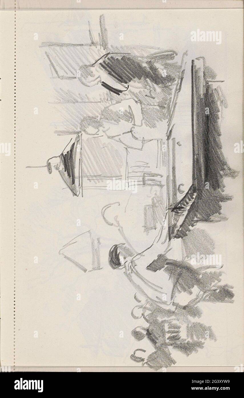 Men playing billiards in a cafe. Leaf 10 Recto from a sketchbook with ...