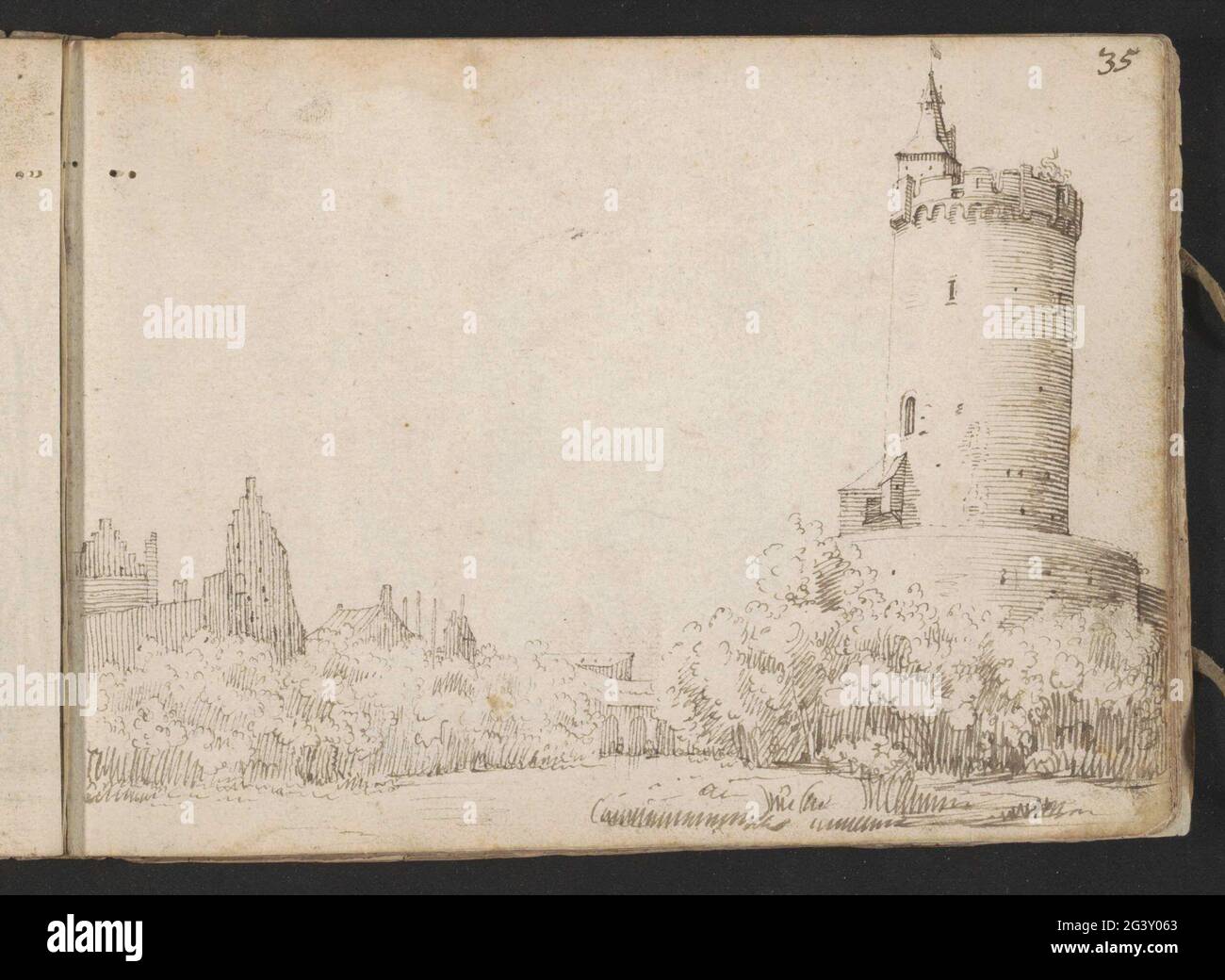 Tower in a landscape. Leaf 35 Recto from a sketchbook with 55 sheets ...