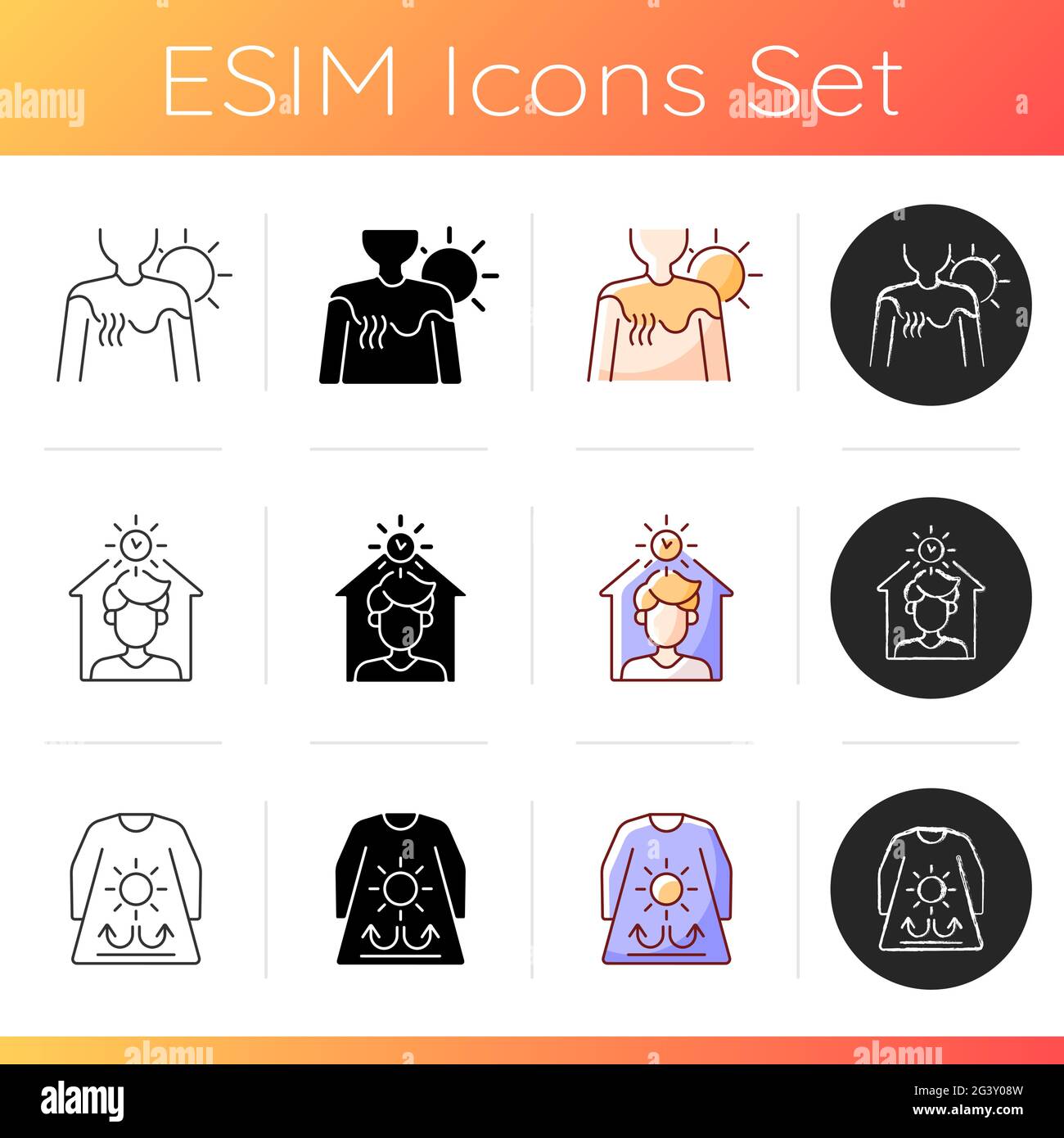 Sunburn and sunstroke prevention icons set Stock Vector Image & Art - Alamy