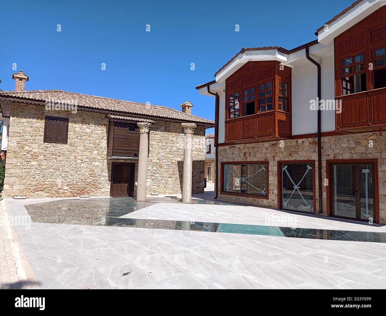 Beautiful view of old stone buildings under a clear blue sky Stock ...