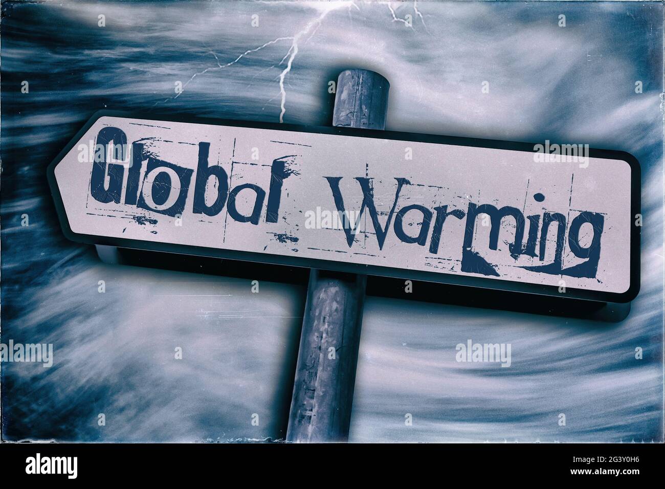 Global Warming displayed on a Street Sign with a twisted swirling ...