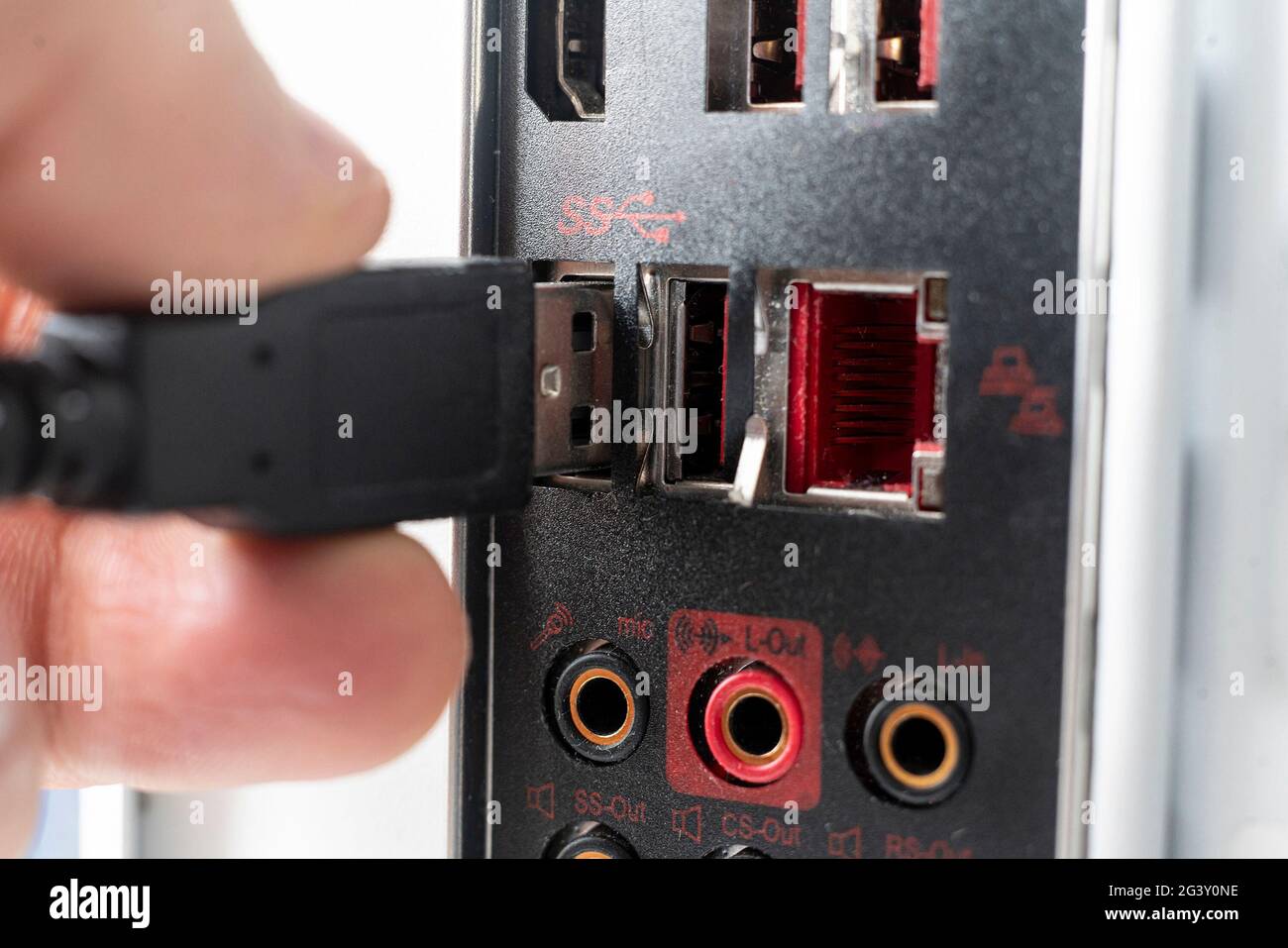 macro view of the usb 3.0 data connection, inserting the wire port ...