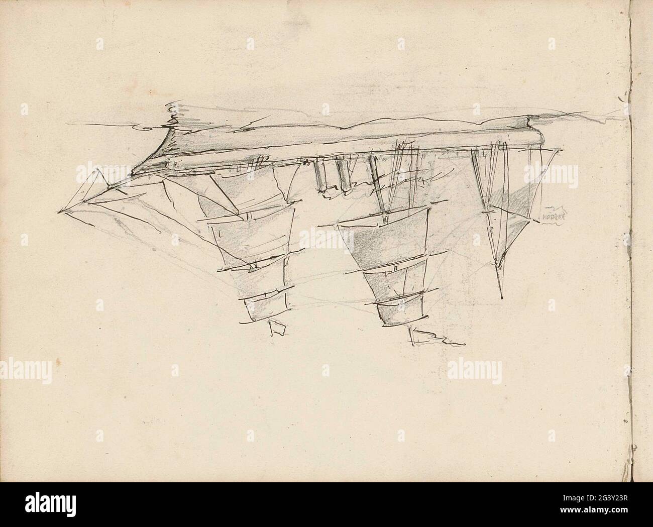 Steam and sailing ship at sea. Leaf 42 Verso from a sketchbook with 44 ...