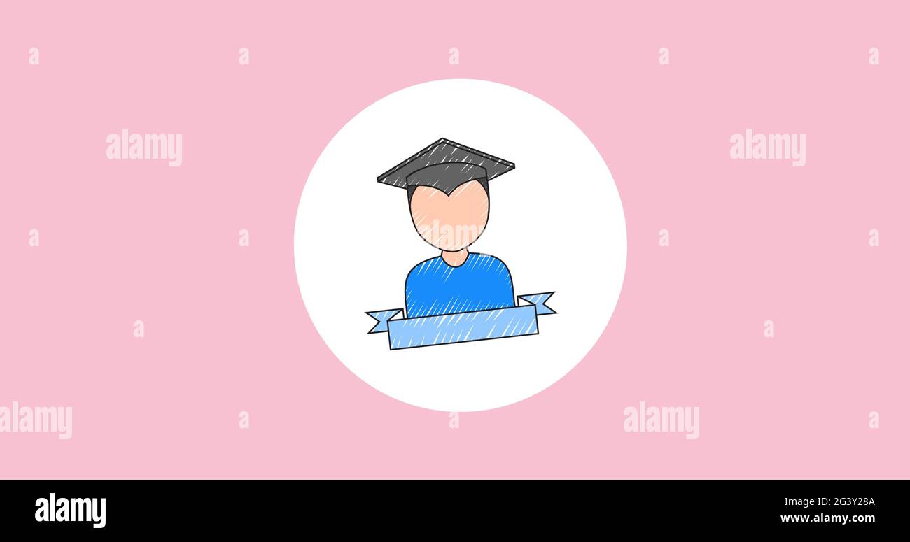 Composition of student icon in white circle on pink background Stock ...