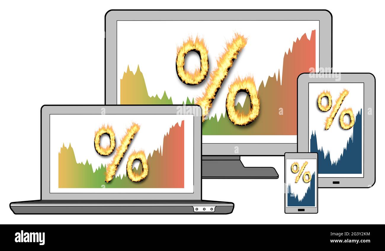 Interest rates concept on different devices, isolated on white Stock ...