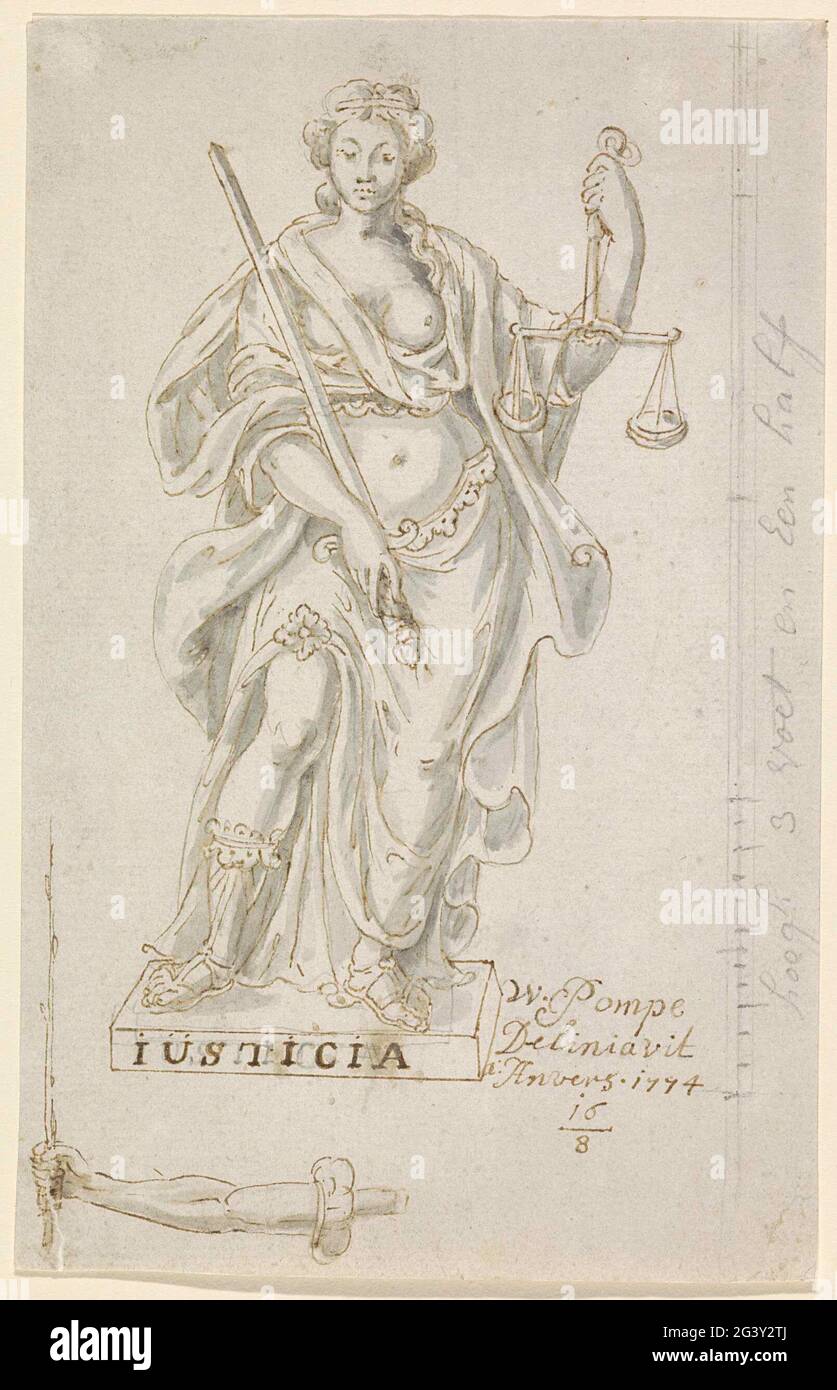 Justice; IUSTICIA. An image of woman justitia with a sword and scales ...