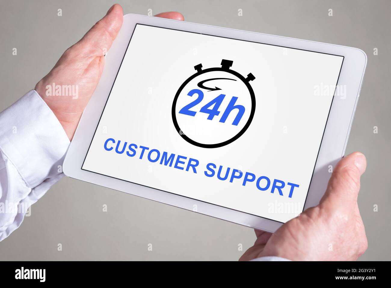 Tablet screen displaying a customer support concept Stock Photo - Alamy