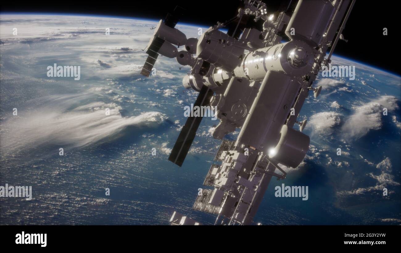 8K Earth and outer space station iss Stock Photo - Alamy