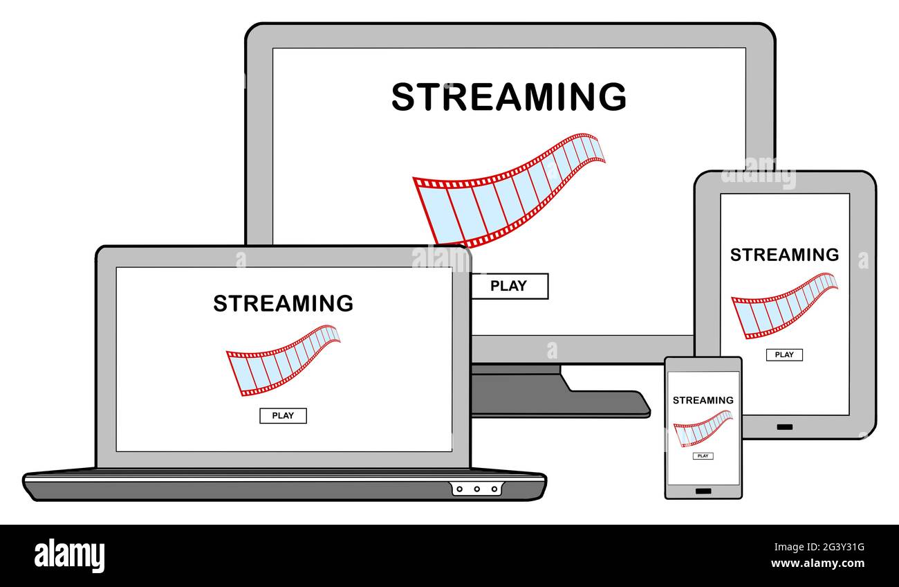 Video streaming concept shown on different information technology ...