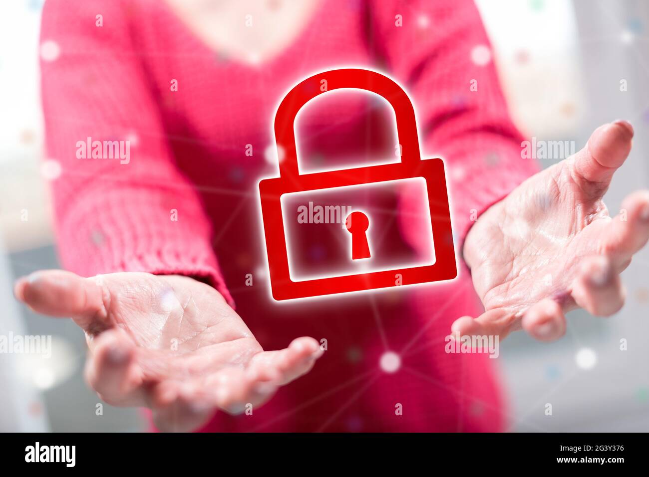 Cyber security concept above the hands of a woman in background Stock ...
