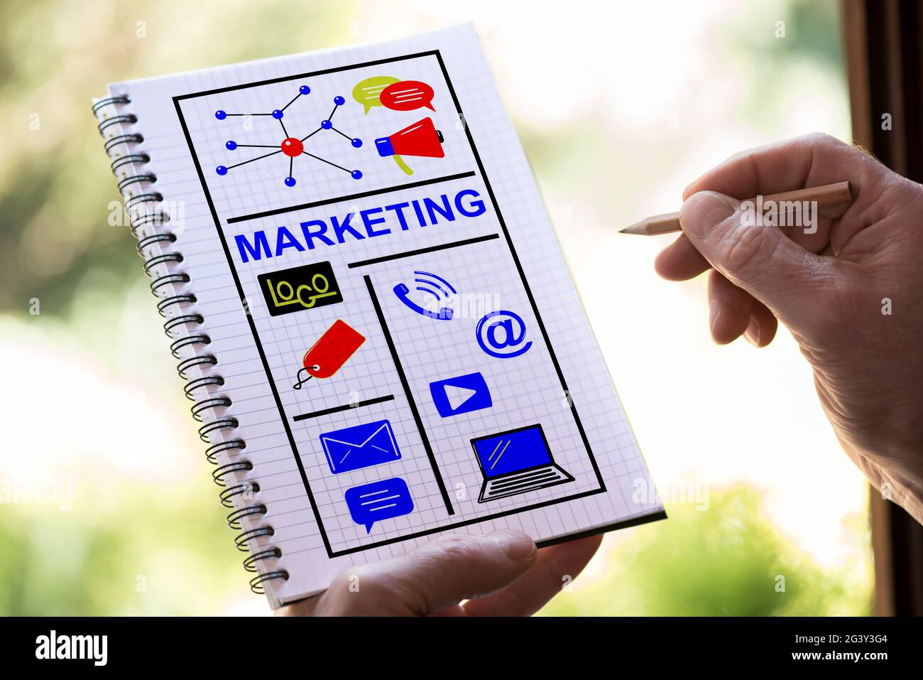 Hand drawing marketing concept on a notepad Stock Photo - Alamy