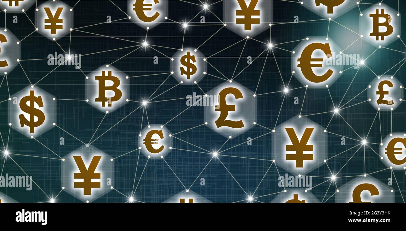 Illustration of a currency network concept Stock Photo - Alamy