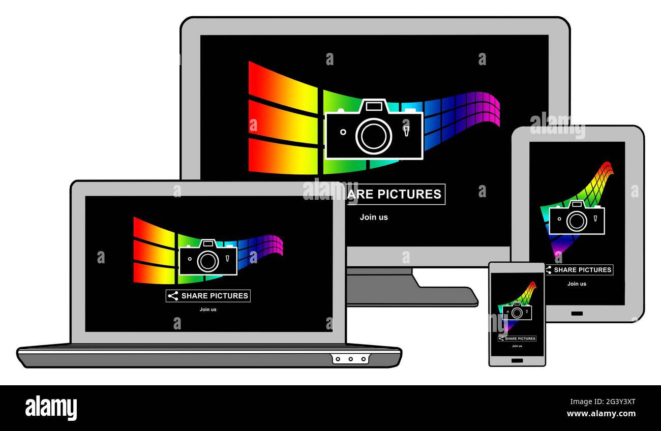 Pictures sharing concept shown on different information technology ...