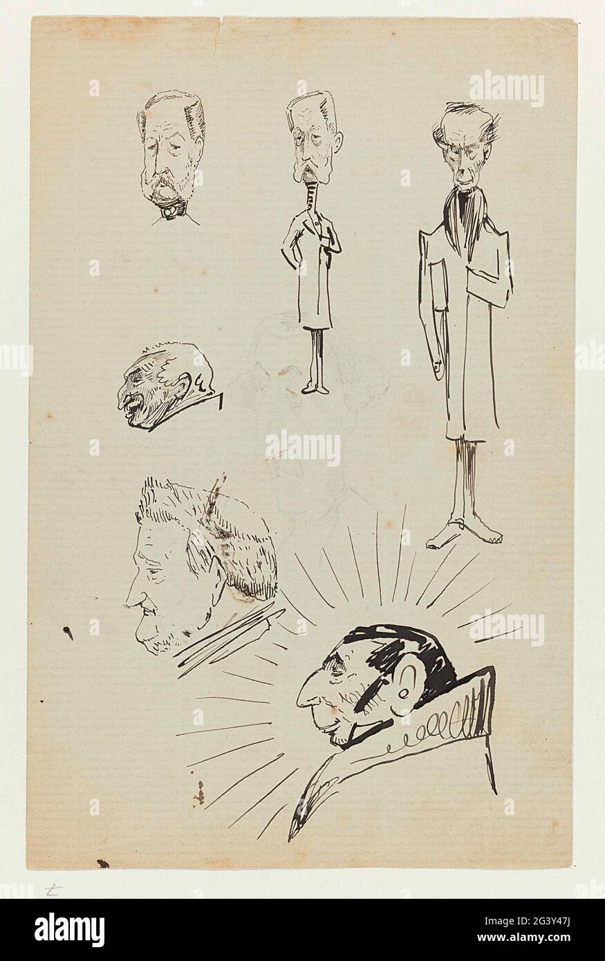 Leaf with caricatures. Sheet with caricatures of different men ...