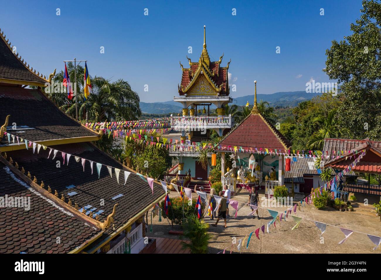Aerial view from Vat Chom Khao Manilat Temple, Huoayxay (Huay Xai), Bokeo Province, Laos, Asia ...