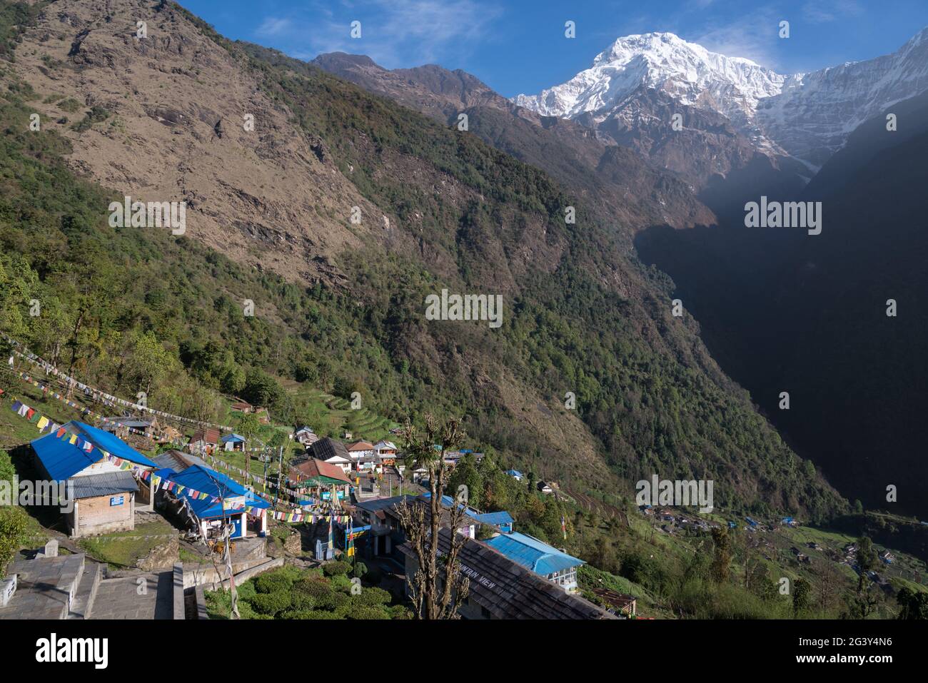 The village of Chomrong and the Annapurna South, Nepal, Himalaya, Asia ...