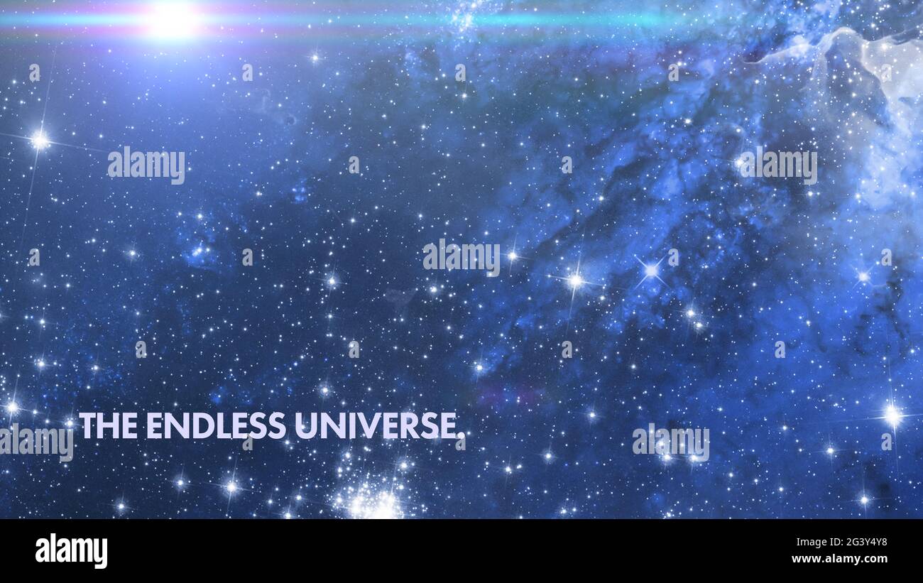 endless universe galaxy text title in outer space, far galaxy. elements ...