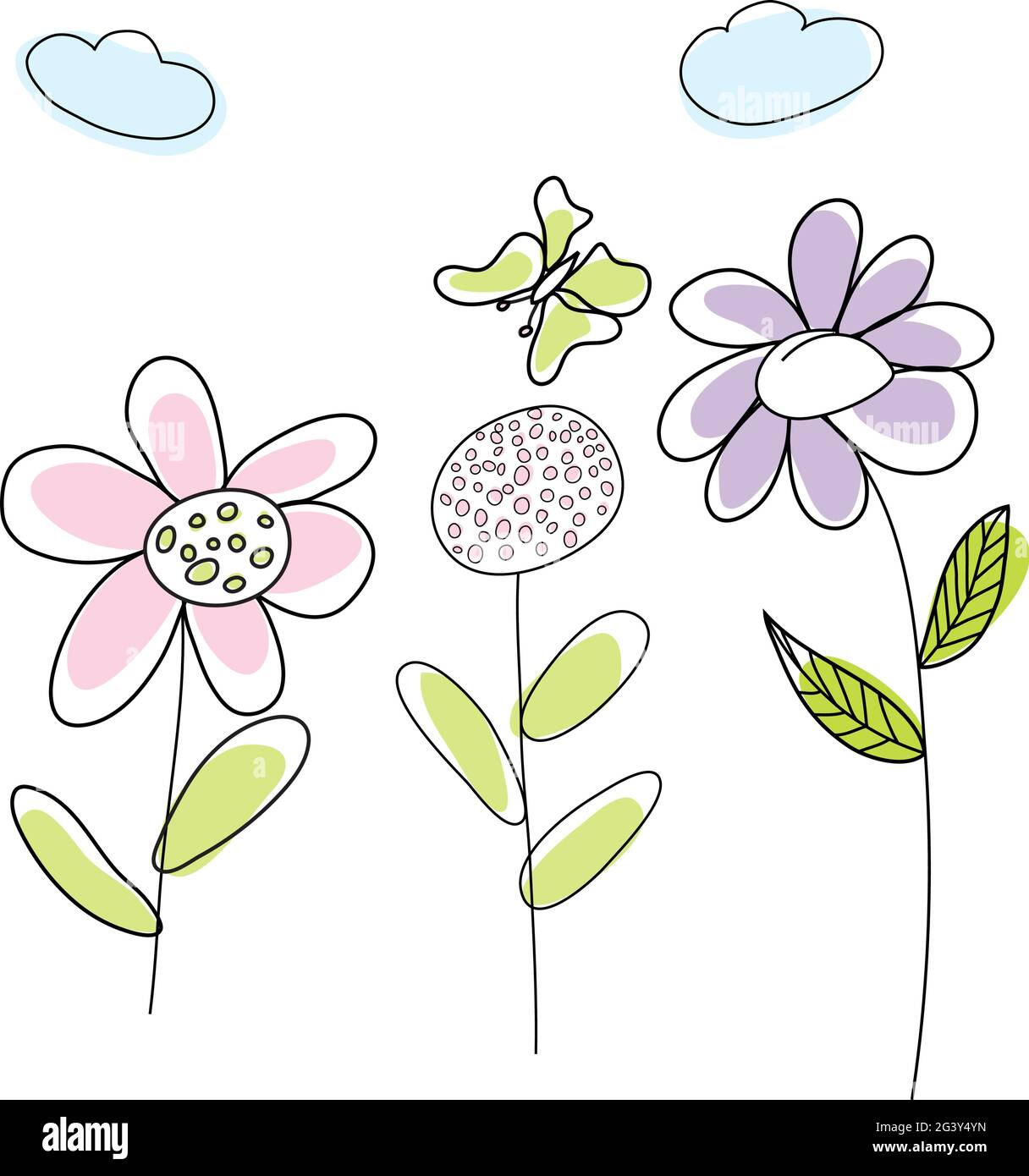 Simple Colored Flower Doodles