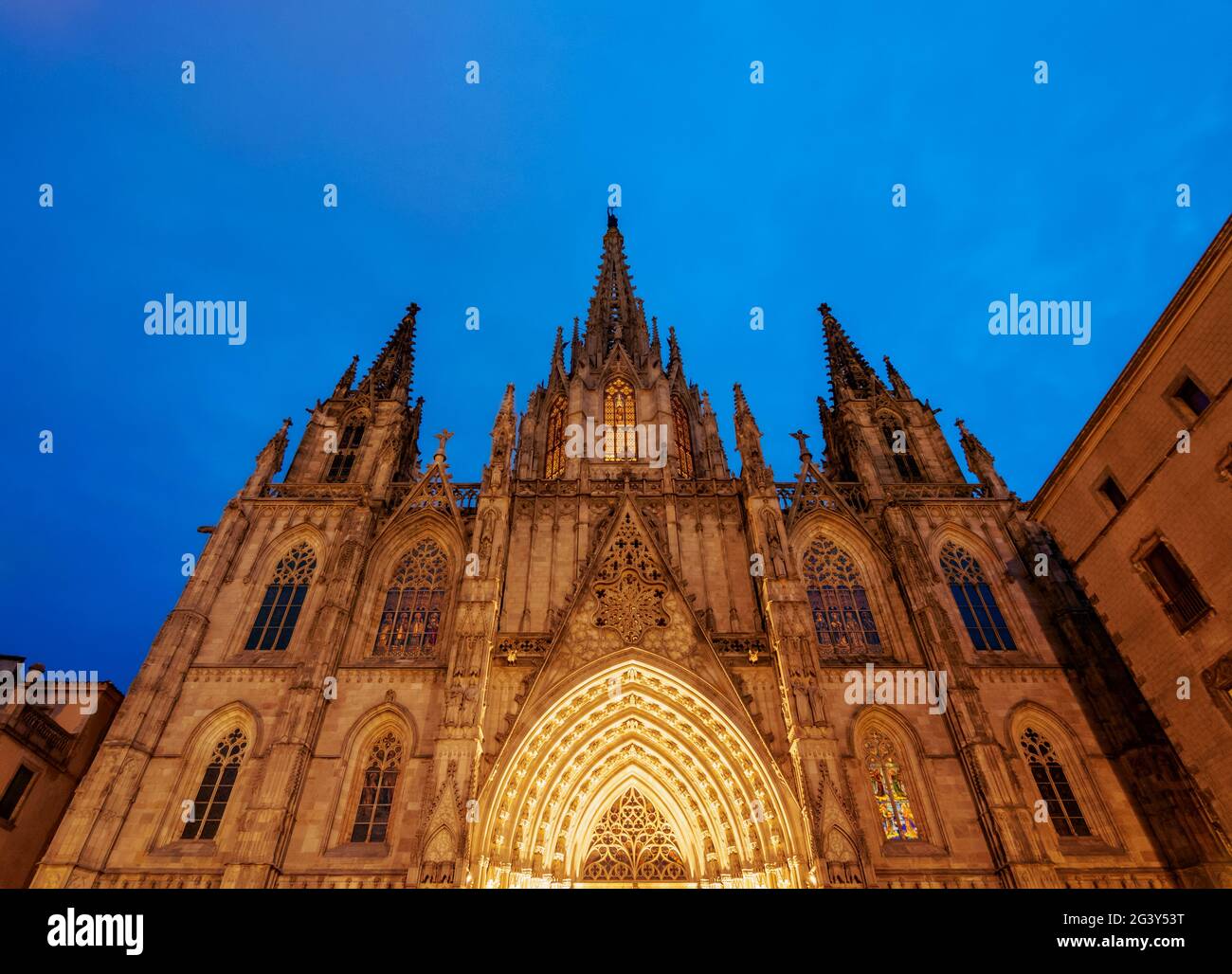 Cathedral of the Holy Cross and Saint Eulalia at dusk, Barcelona ...