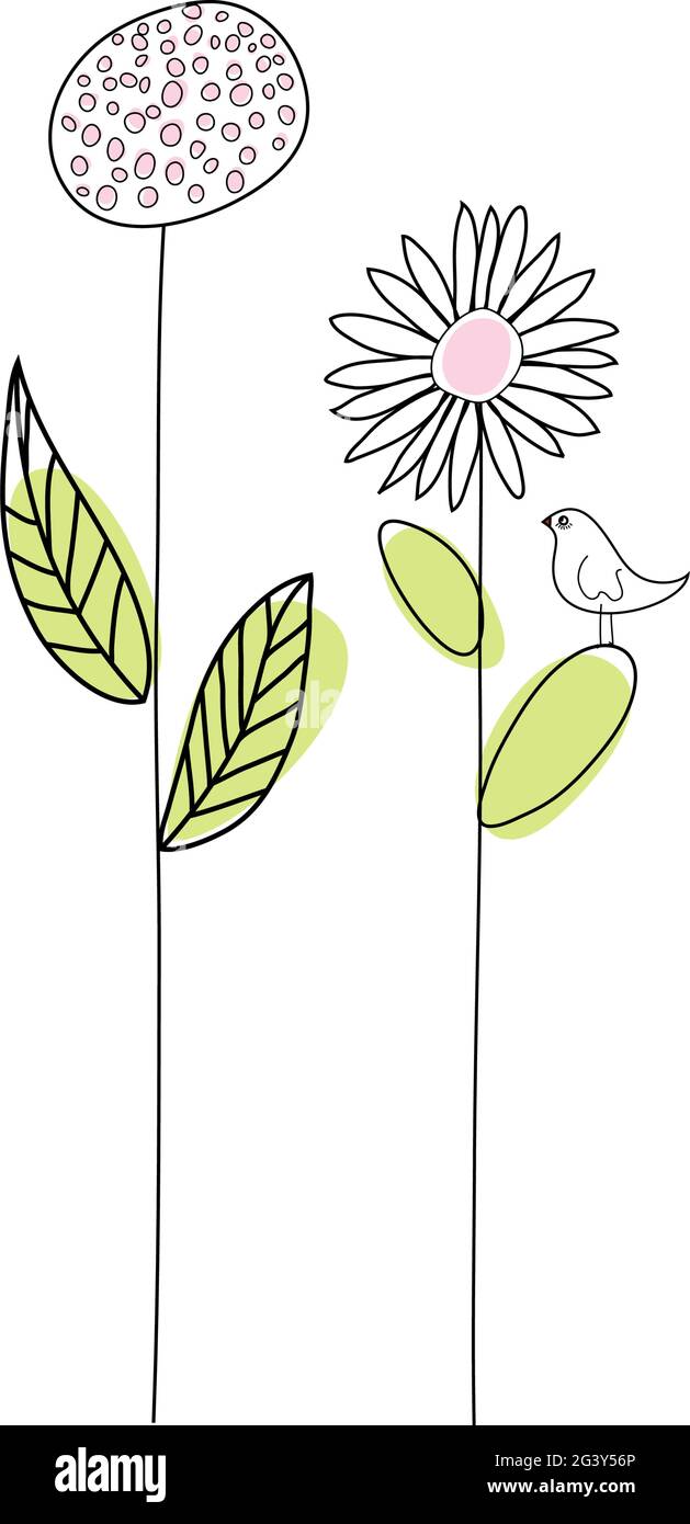 Doodle sketch flower with color fill. Simple design suitable for making ...