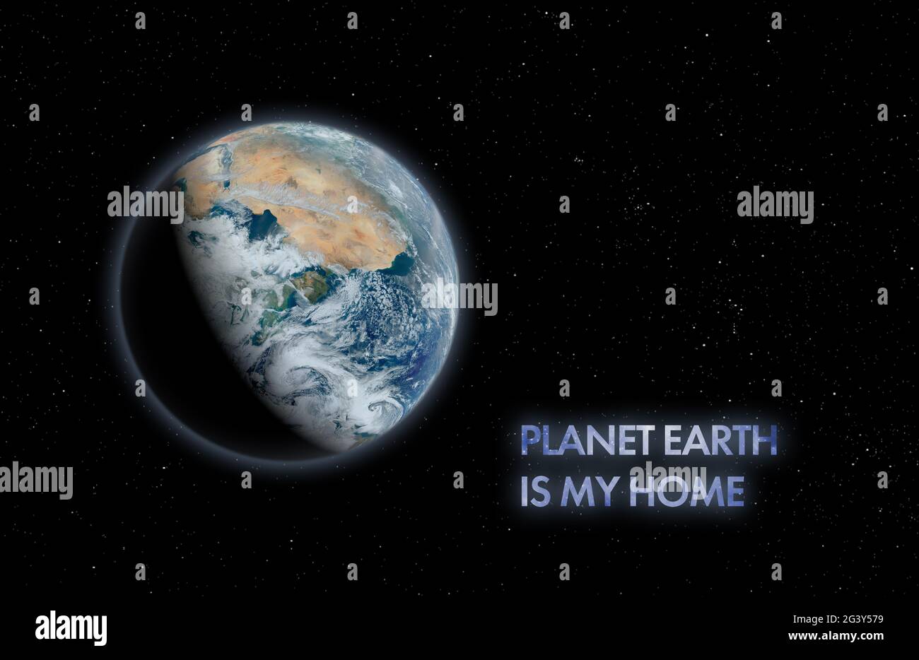 our planet is our home text title in outer space. elements of this ...