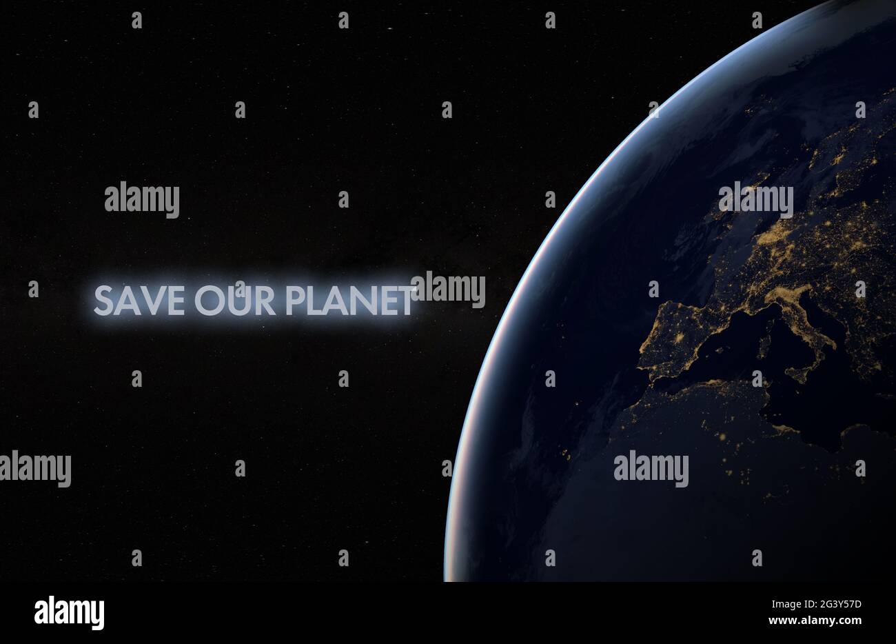 our planet is our home text title in outer space. elements of this ...