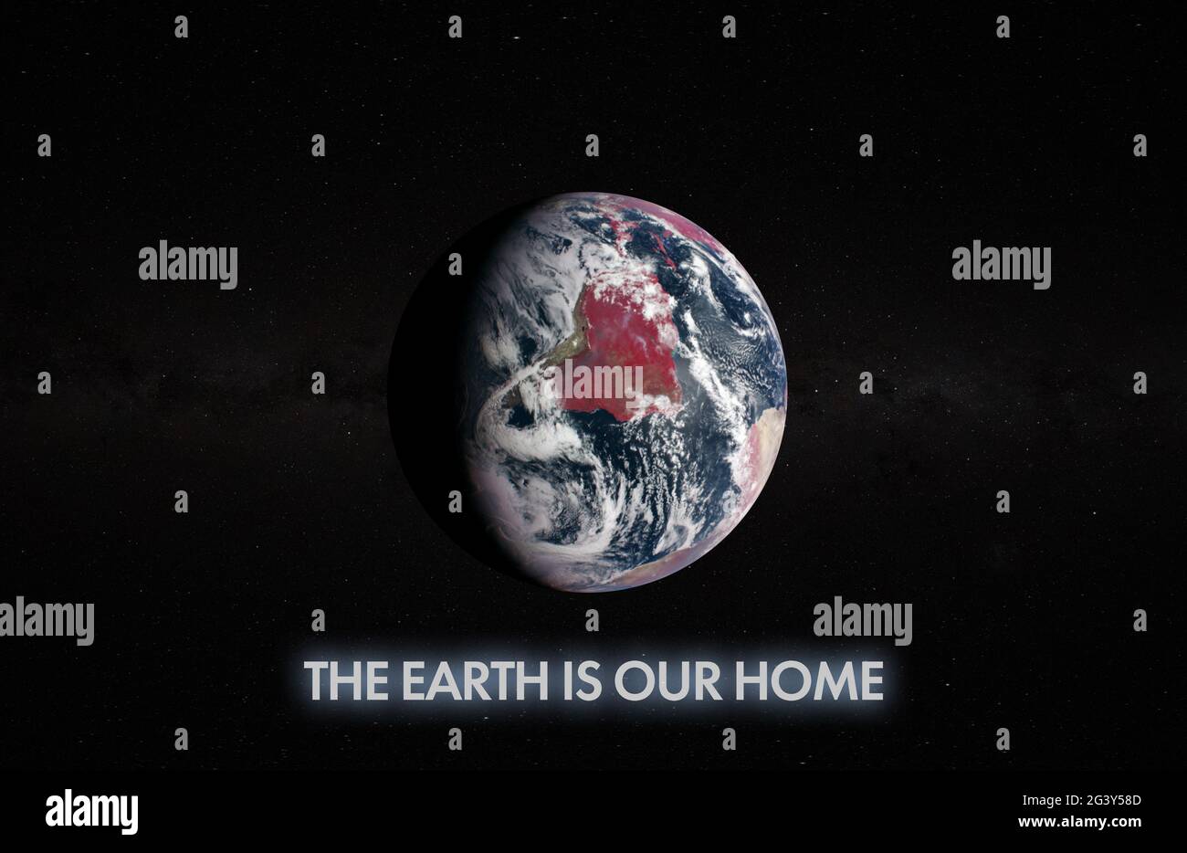 our planet is our home text title in outer space. elements of this ...