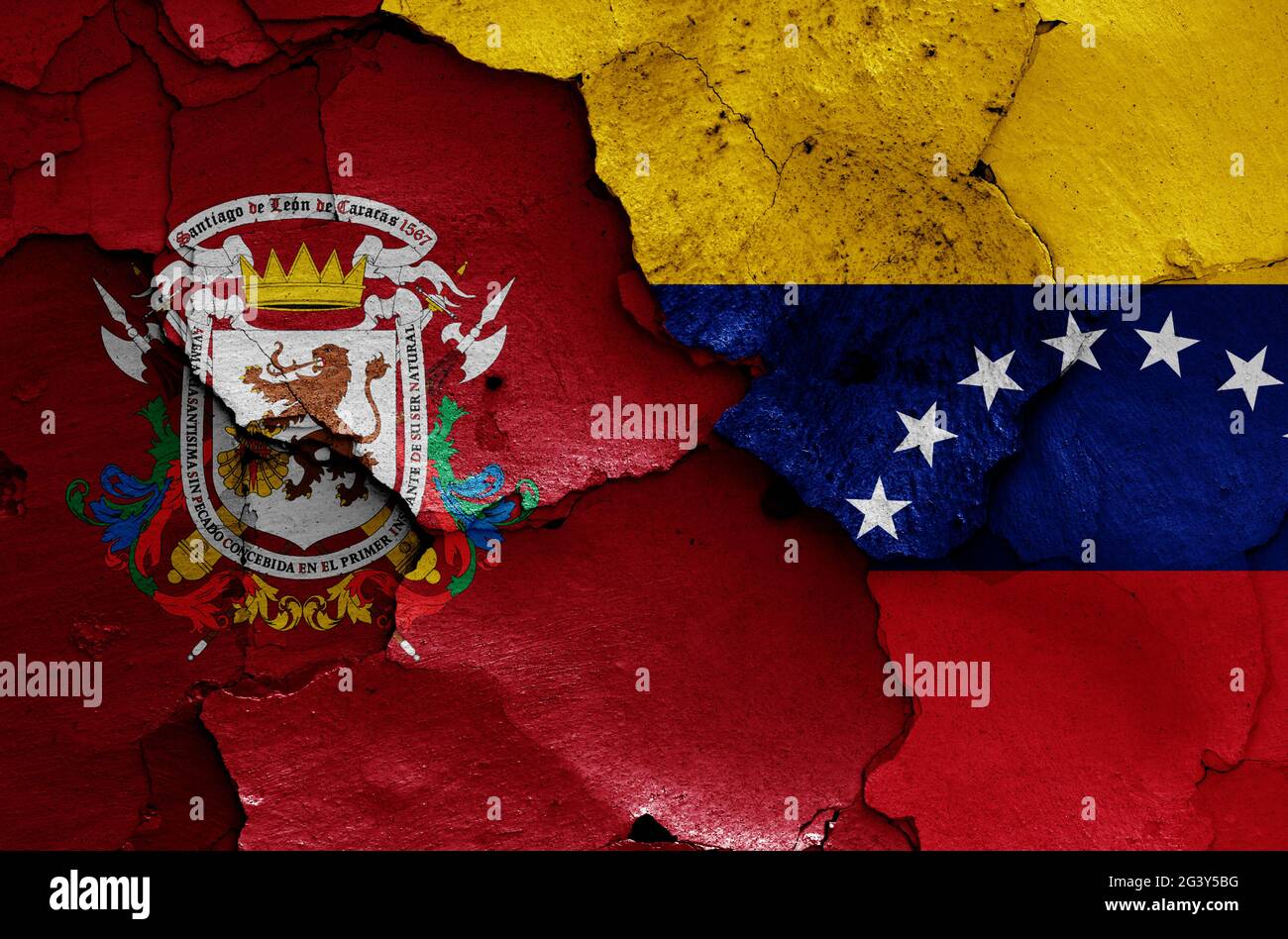 Flags of Caracas and Venezuela painted on cracked wall Stock Photo - Alamy