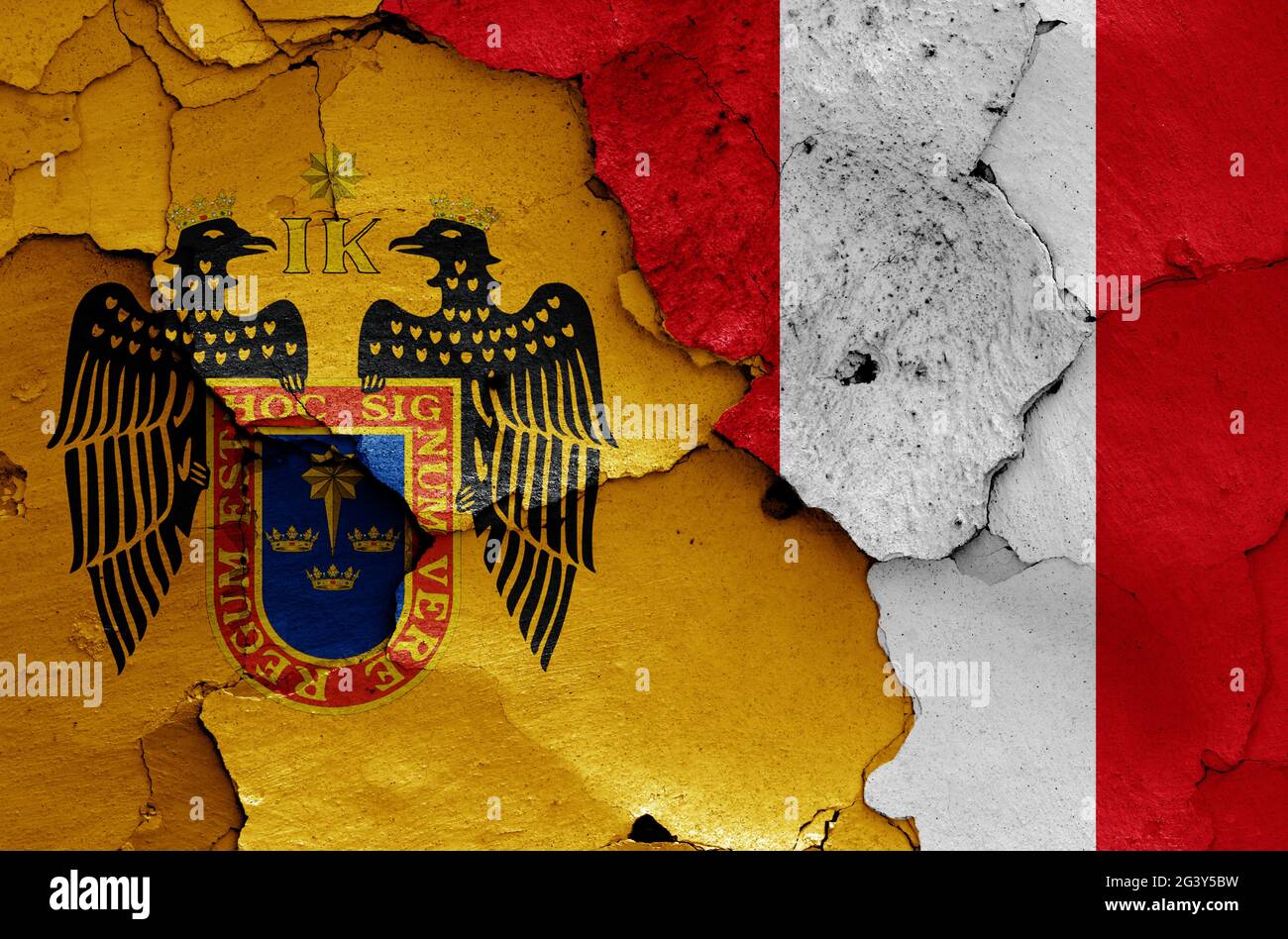 Flags of Lima and Peru painted on cracked wall Stock Photo - Alamy