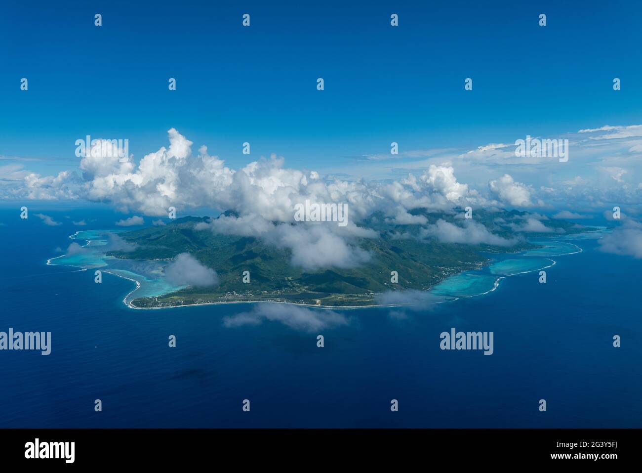 Aerial view of Moorea Island, Moorea, Windward Islands, French ...