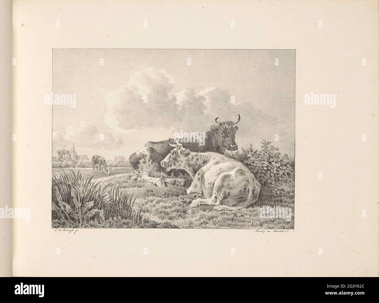 Landscape with three cows; Drawings to animals. This print belongs to a ...