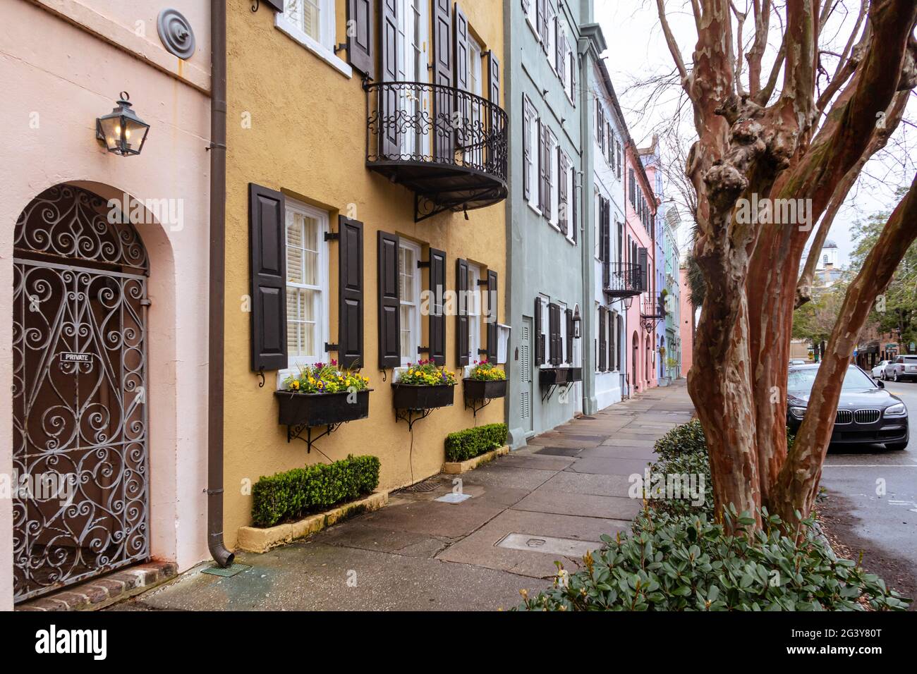 Colorful rainbow row in historic Charleston, South Carolina Stock Photo ...
