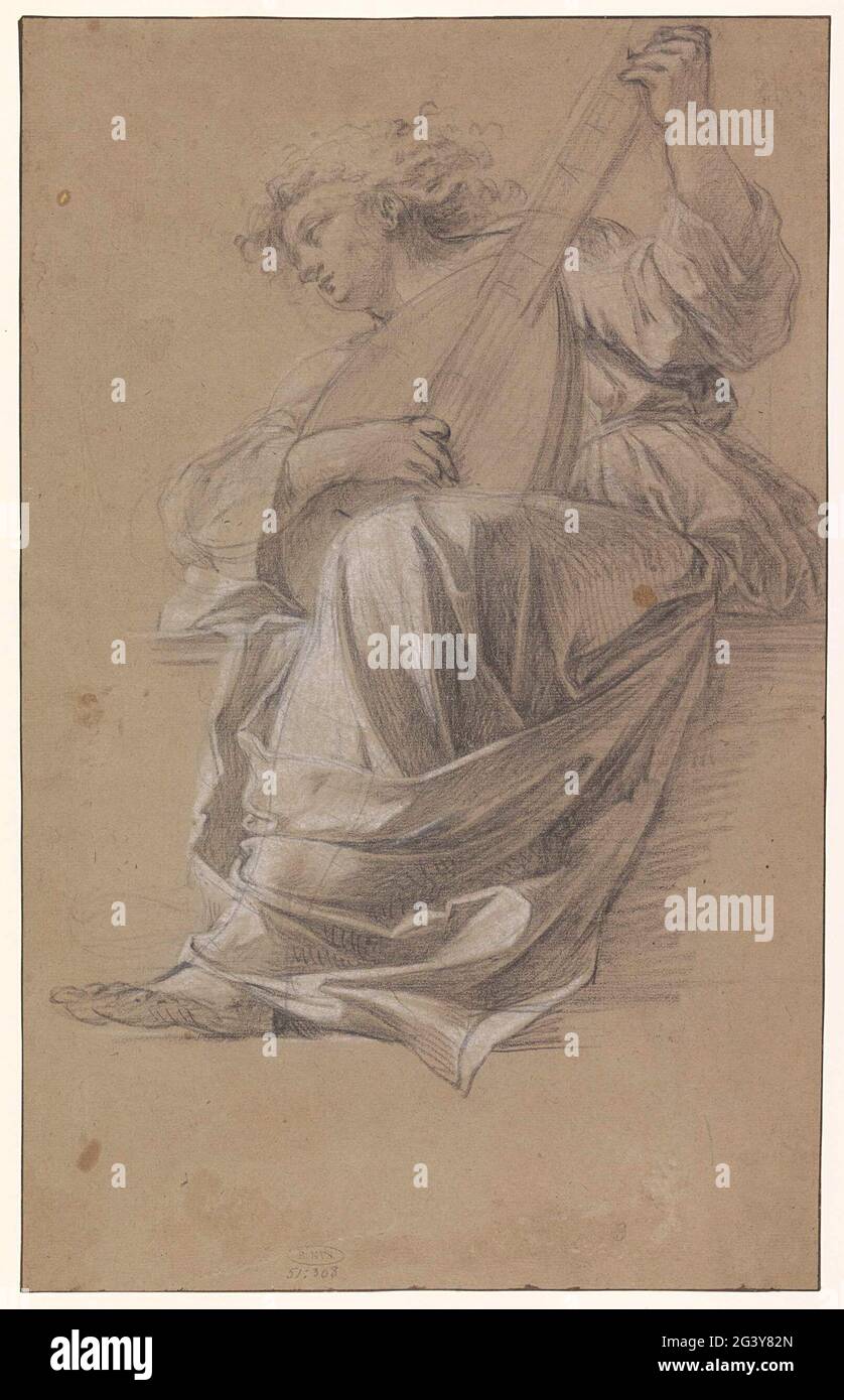 Seated lute angel. Sitting lute angel; With paste correction on which ...