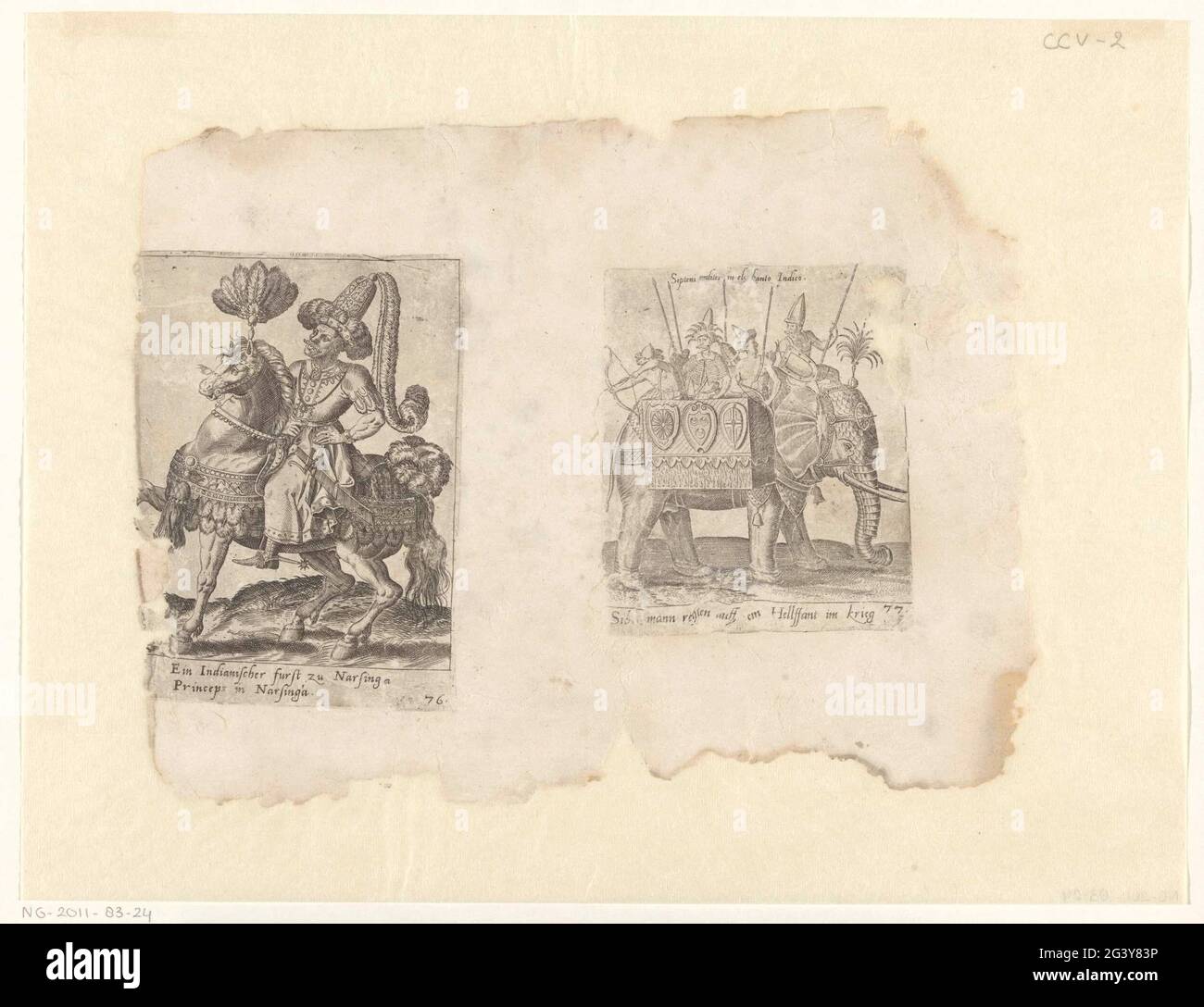 Indian frost and Indians on elephant; Equestrian series. Two prints on ...
