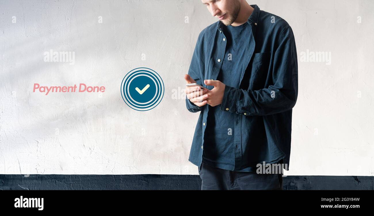 person doing the electronic online payment using the phone Stock Photo ...