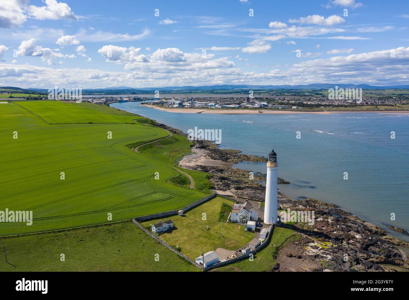 Aerial view of Scurdie Ness Lighthouse, Montrose, Angus, Scotland Stock ...