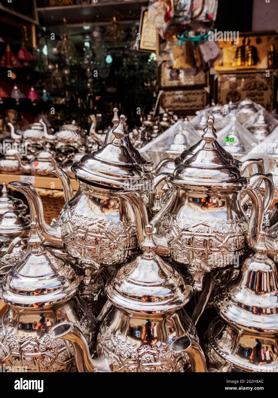 Traditional Moroccan Kettle at the market stall inside the Old Medina ...