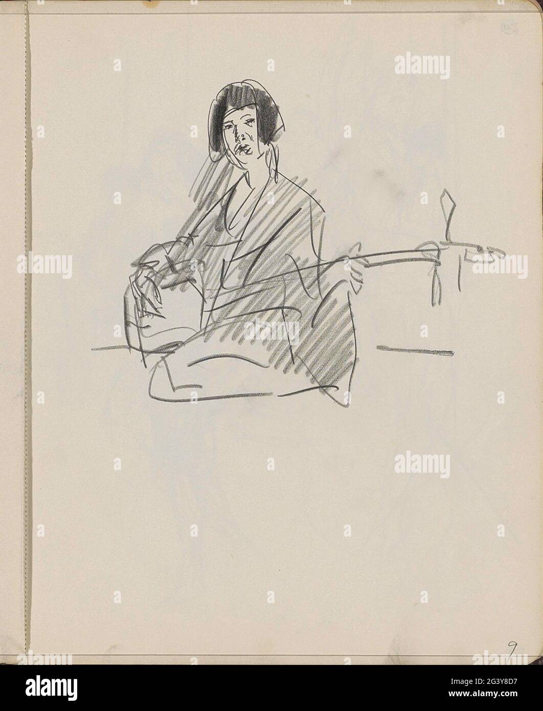 Seated Japanese woman with shamisen. AN shamisen is a Japanese string ...