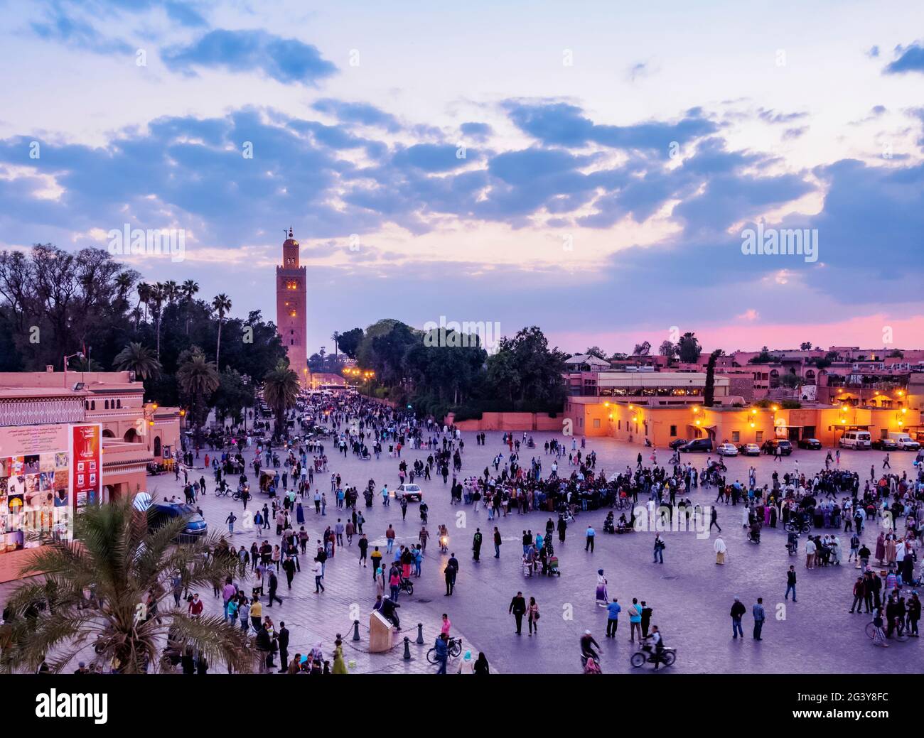 Jemaa el-Fnaa or Jemaa el-Fna at dusk, square and market in the Old ...