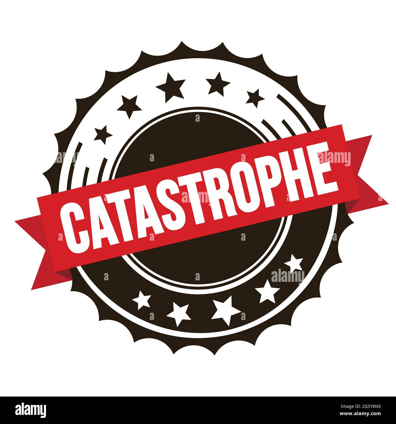 CATASTROPHE text on red brown ribbon badge stamp Stock Photo - Alamy