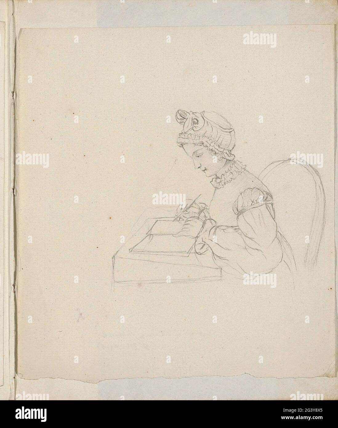 Catharina Kemper drawing at a table. Loose drawing between leaf 94 and ...