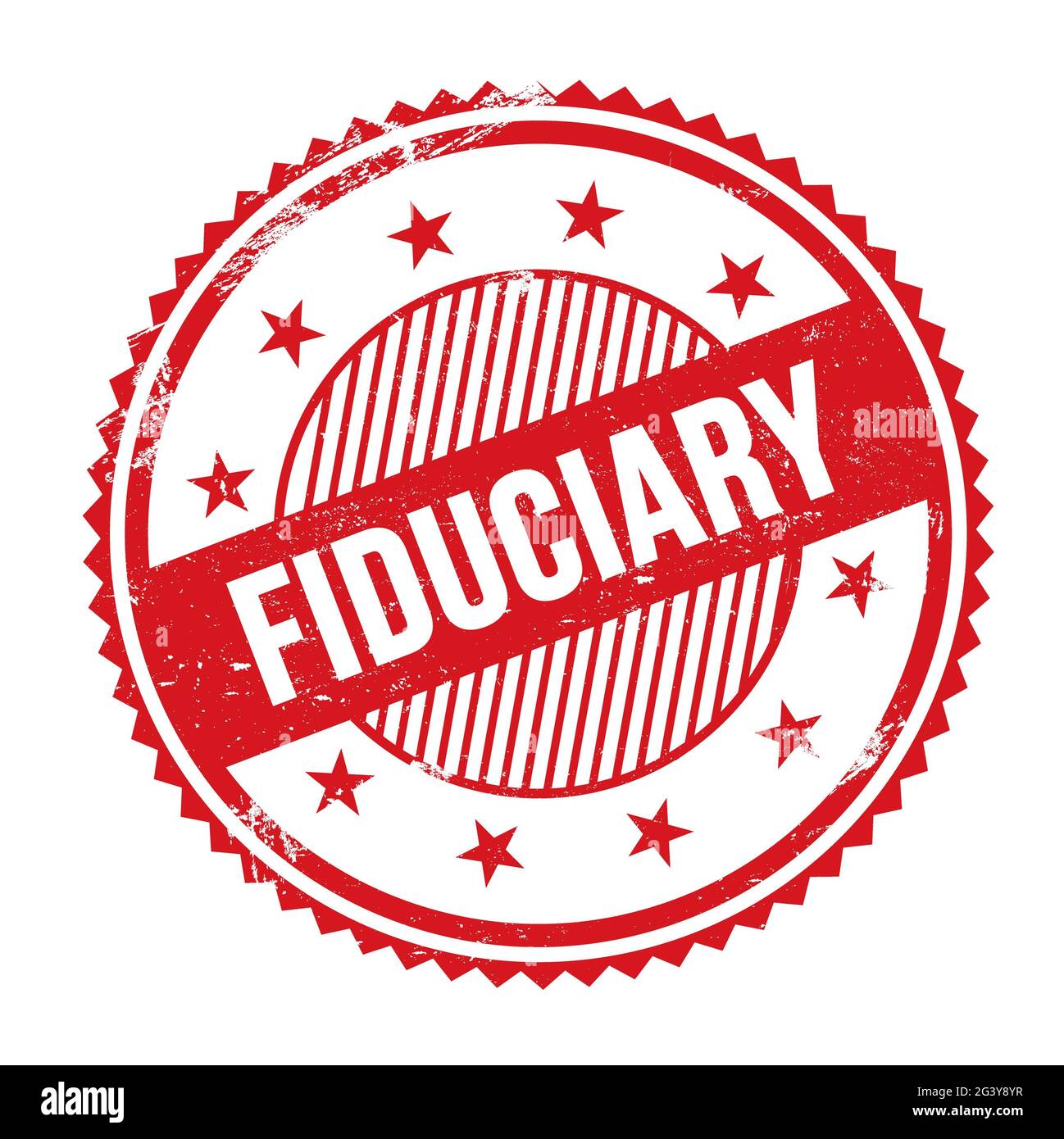 FIDUCIARY text written on red grungy zig zag borders round stamp Stock ...