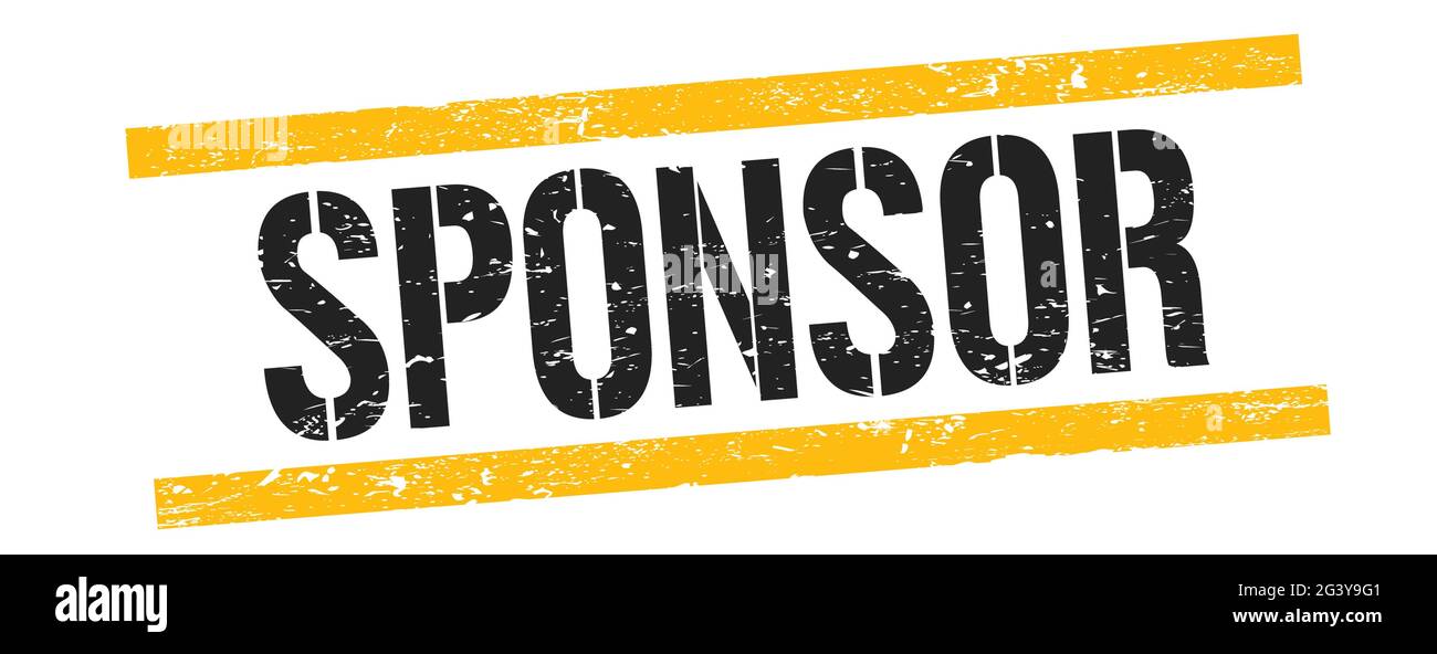 SPONSOR text on black yellow grungy lines stamp sign Stock Photo - Alamy