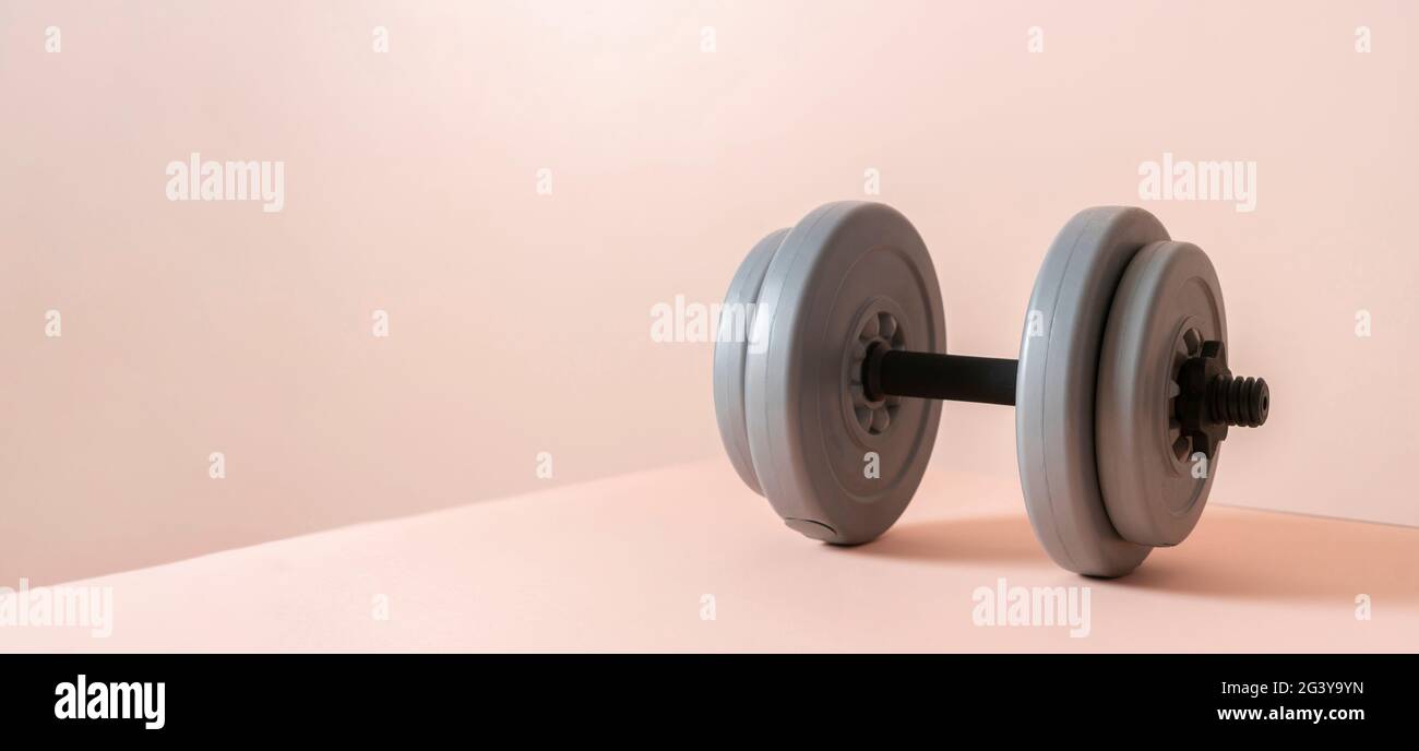 a single grey weight dumbbell, sport body building equipment isolated ...