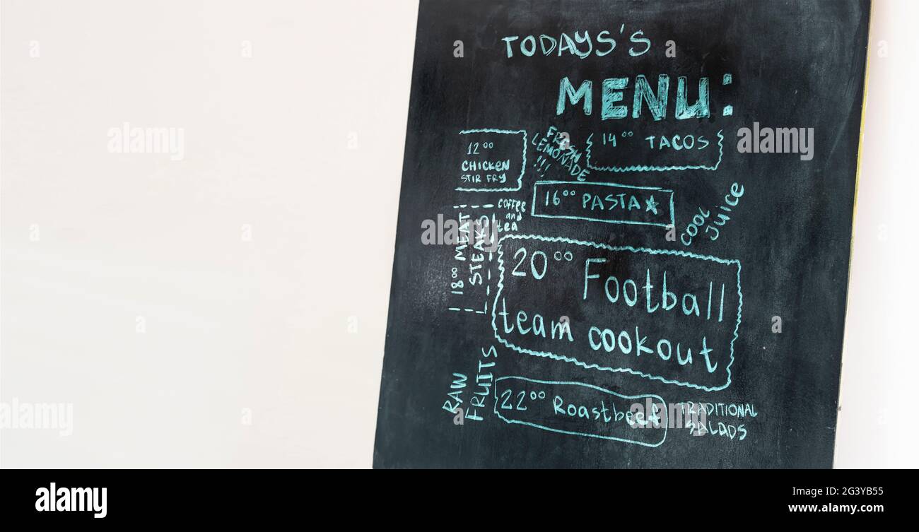 black chalkboard with menu text in the street restaurant Stock Photo ...