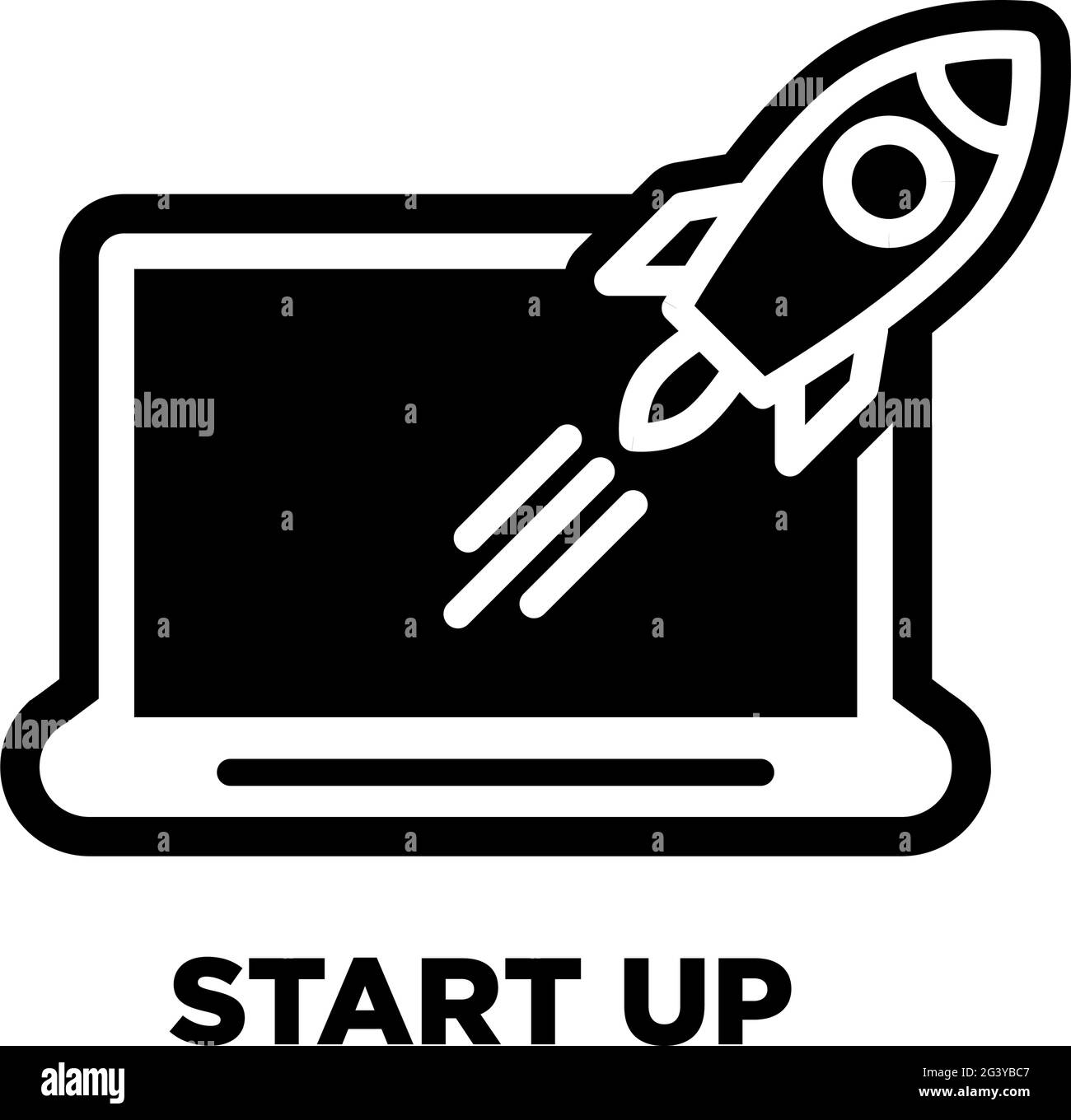 Business start up icon. Rocket launches from the laptop screen. Vector ...